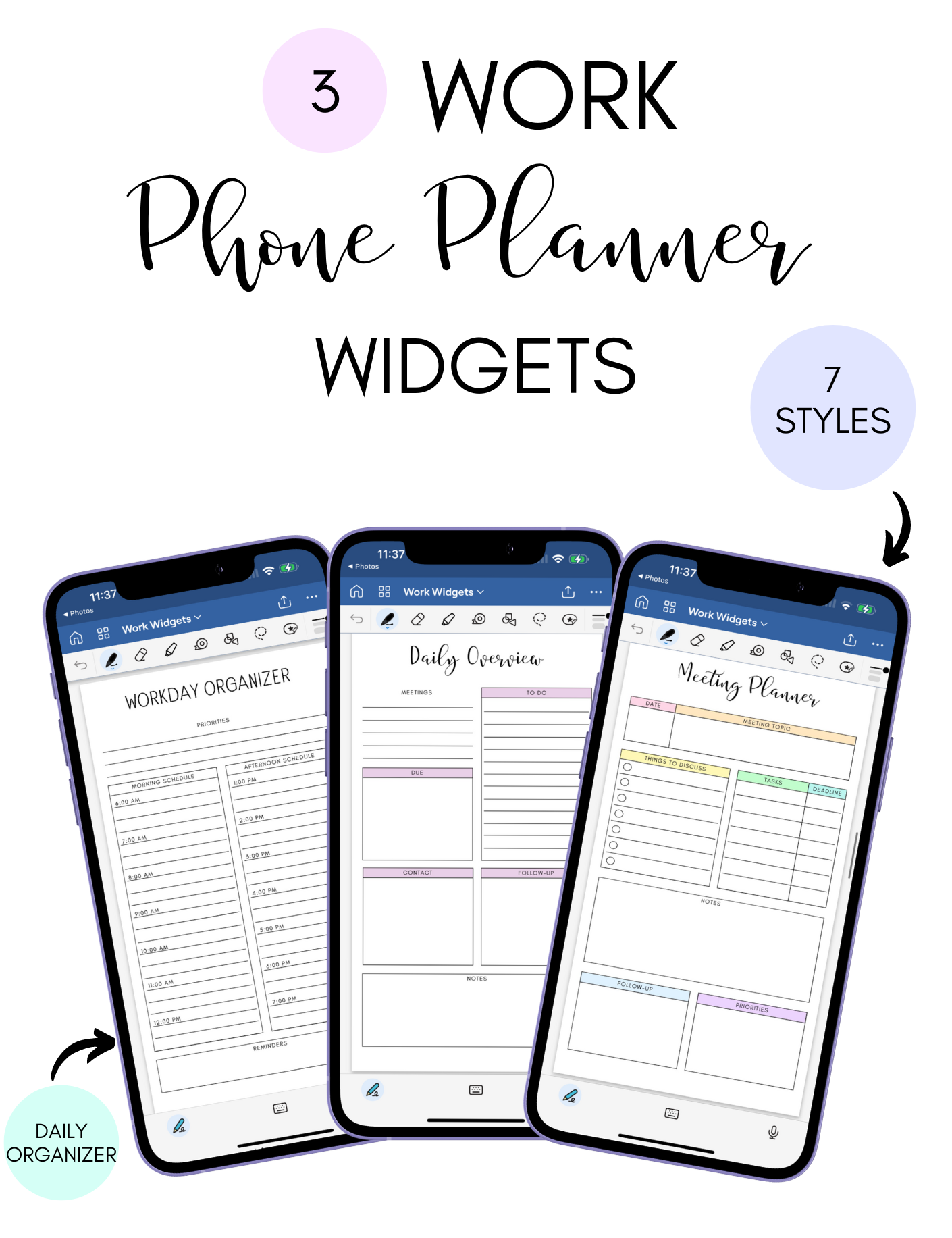 Digital Phone Planner Work Widgets – Jessica Autumn